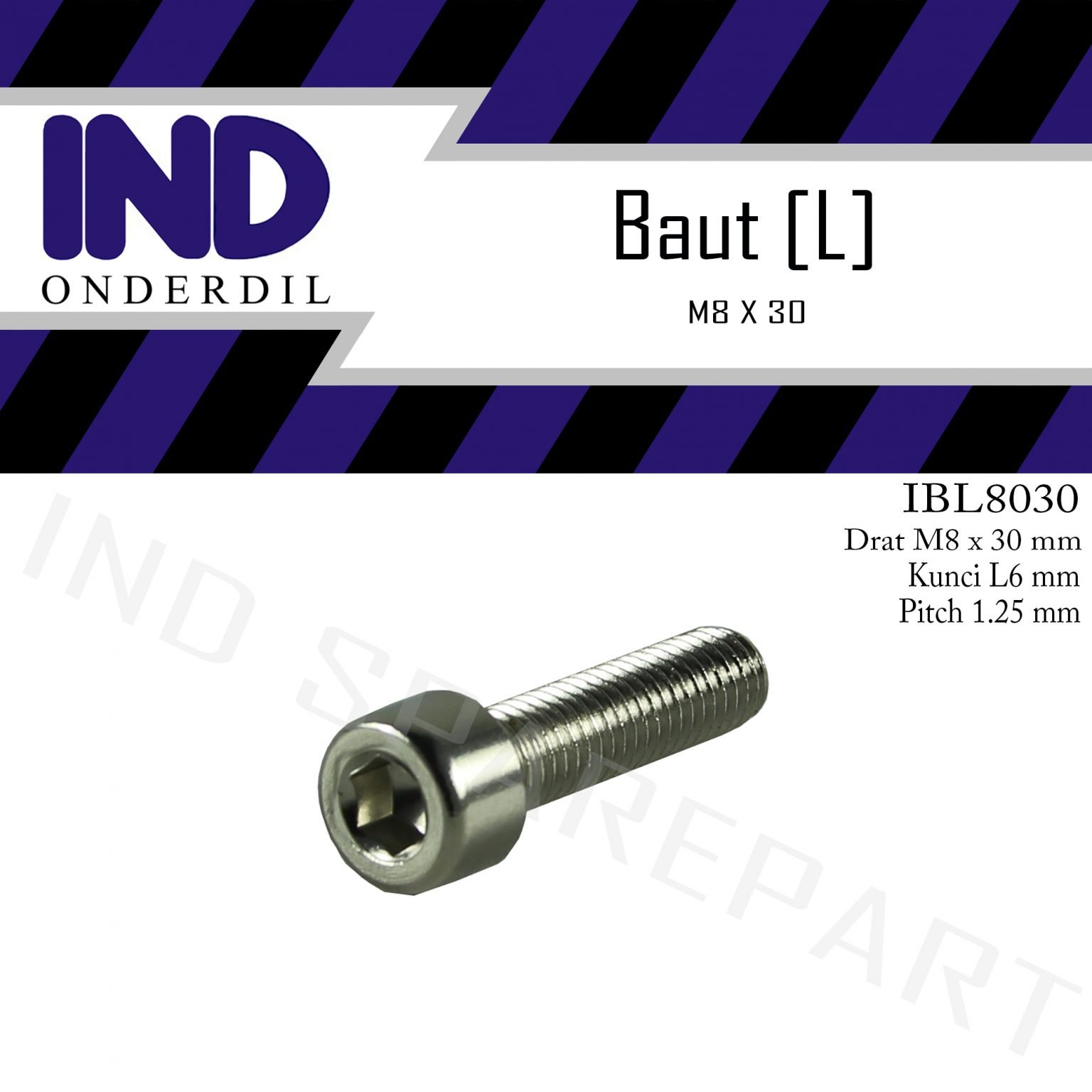 Baut-Baud-Bolt L-L6 M8x30-8×30-M 8 X 30 Kunci-K 6 P-Pitch 1.25 – IND ...